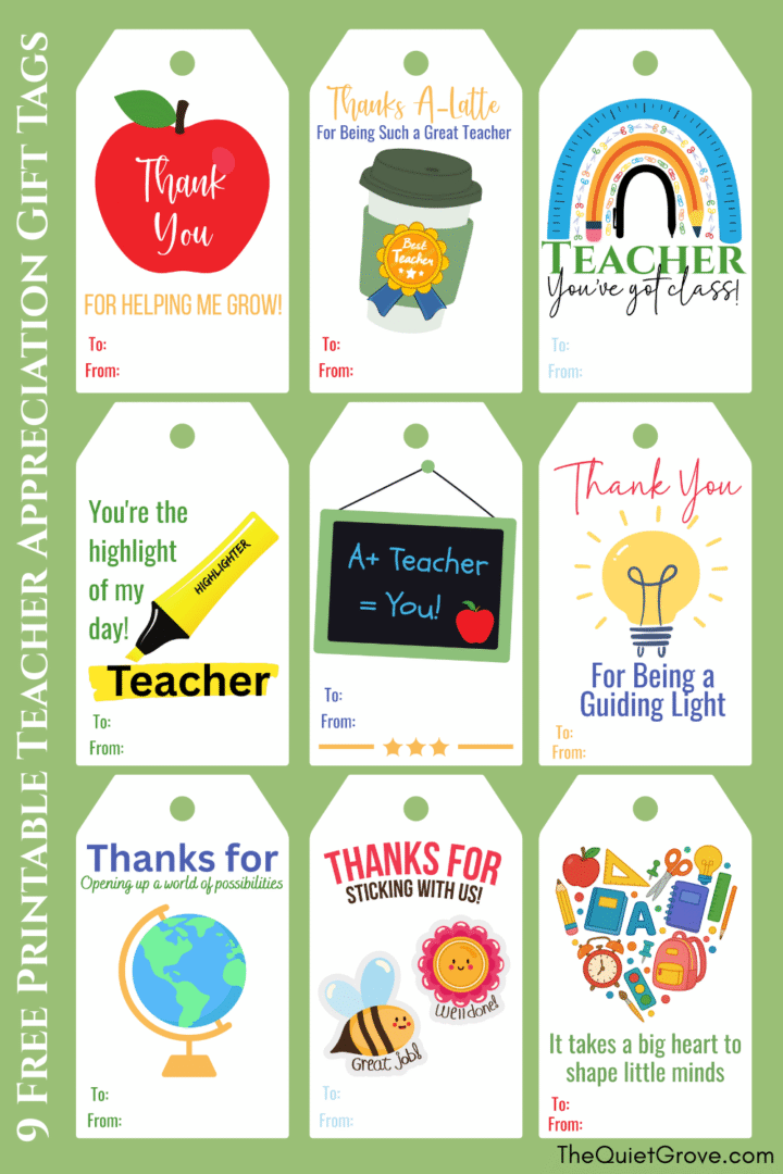9 Free Printable Teacher Appreciation Gift Tags ⋆ The Quiet Grove
